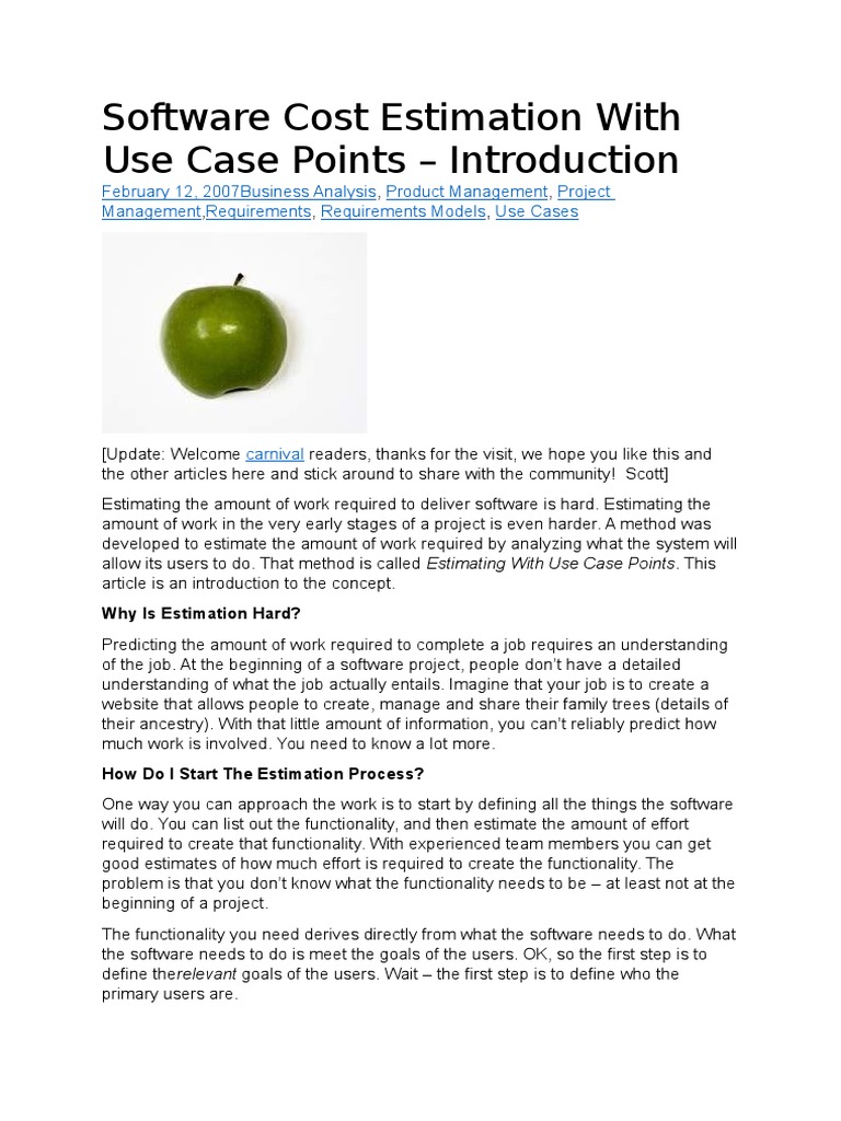 Software Cost Estimation With Use Case Points | PDF | Use Case ...