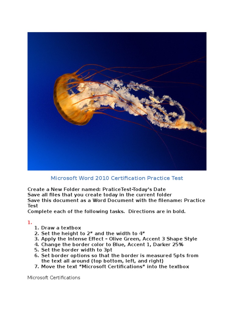 Microsoft Word 2010 Certification Practice Test | PDF | Microsoft Word ...