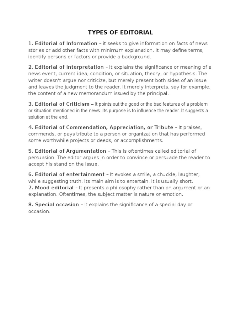 Types of Editorial Writing | PDF | Persuasion | Philosophical Theories