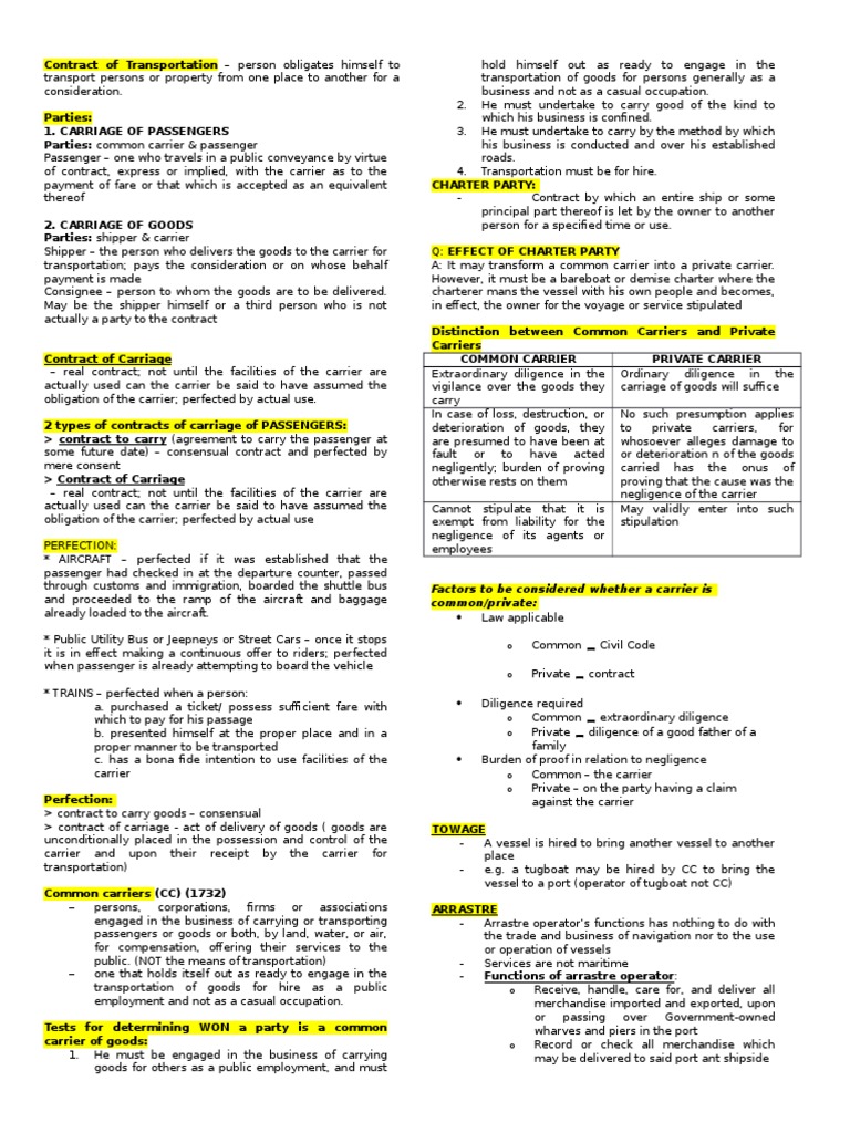 Understanding Contracts of Carriage in the Philippines | PDF | Damages ...