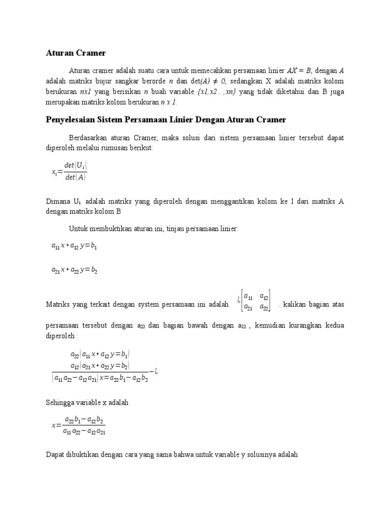 Aturan Cramer | PDF