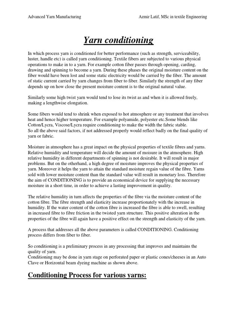 Yarn Conditioning Techniques Explained | PDF | Yarn | Textiles