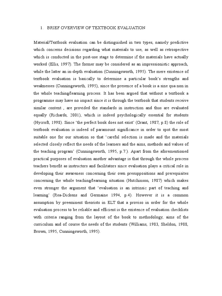 Brief Overview of Textbook Evaluation | PDF | Textbook | Evaluation
