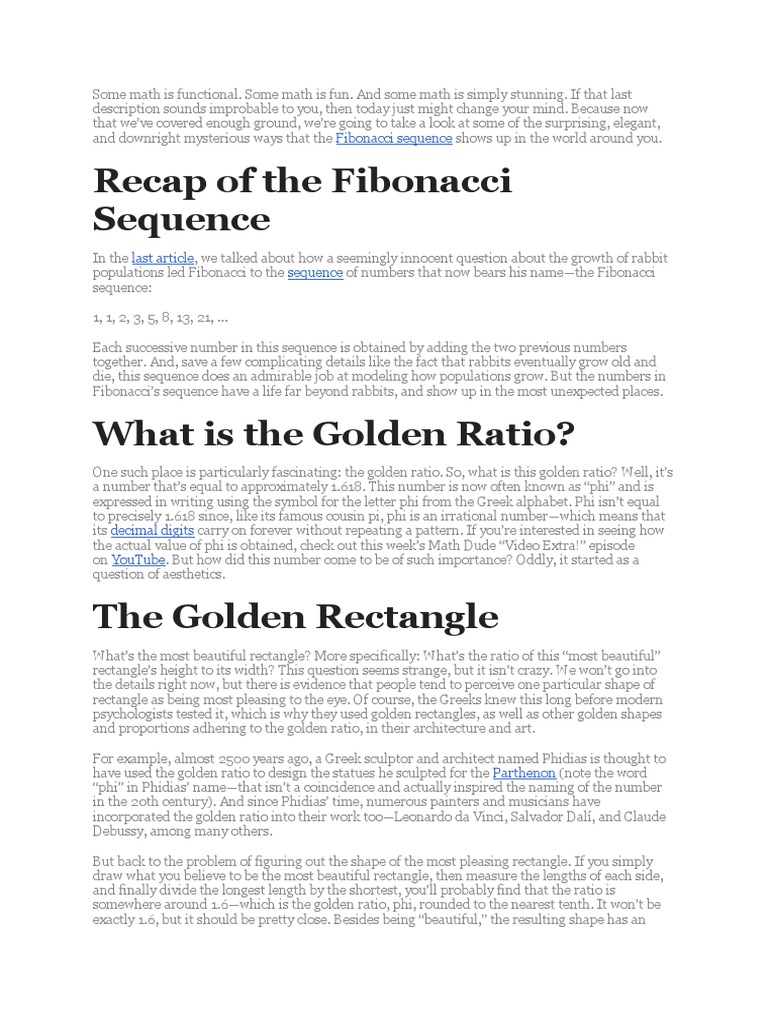 Fibonacci and Golden Ratio | PDF | Ratio | Teaching Mathematics