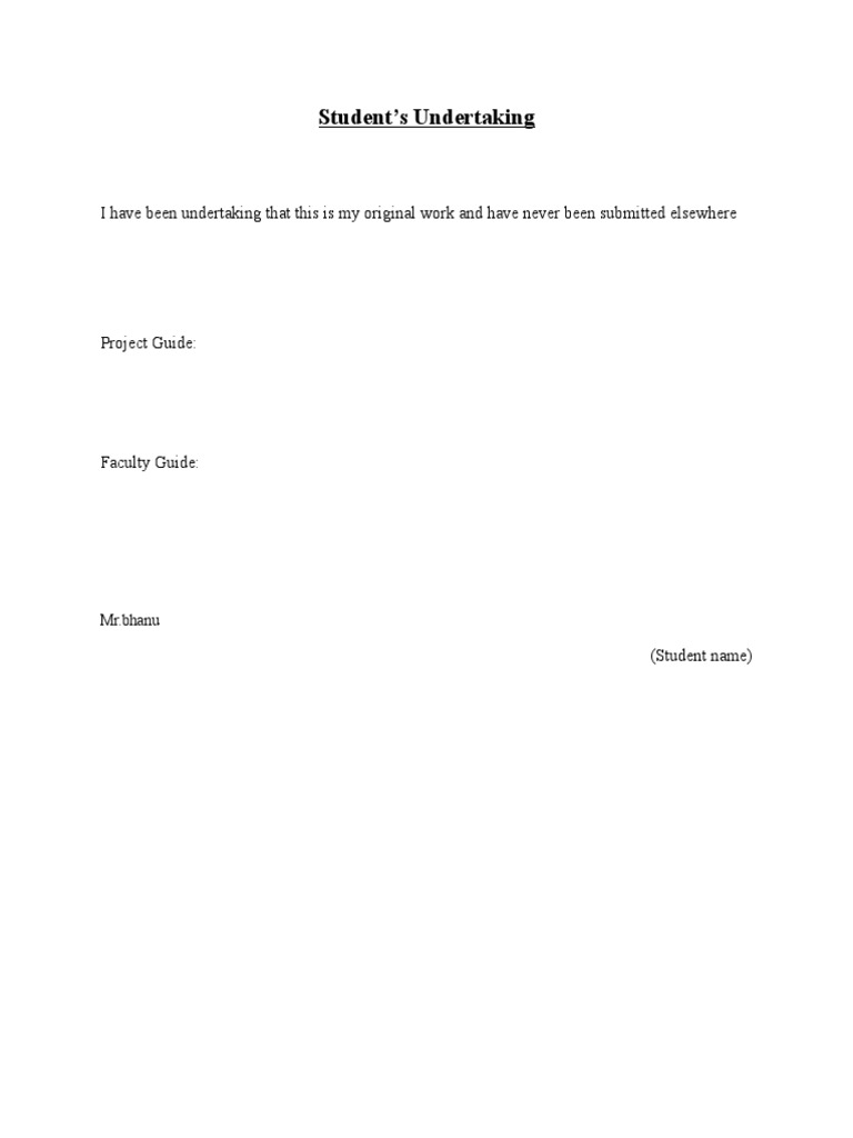Student's Undertaking: I Have Been Undertaking That This Is My Original ...