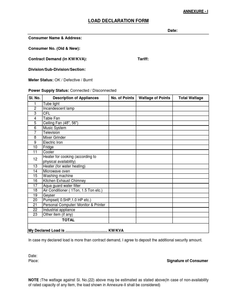Load Declaration Form | PDF