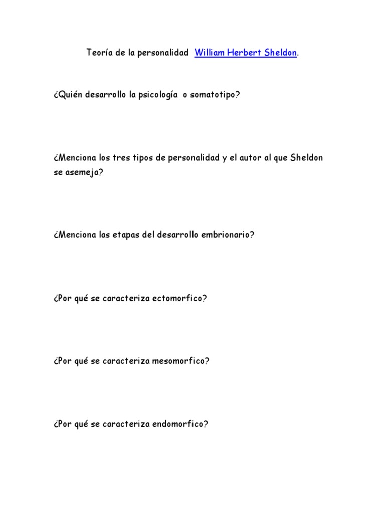 Teoría de La Personalidad William Herbert Sheldon | PDF