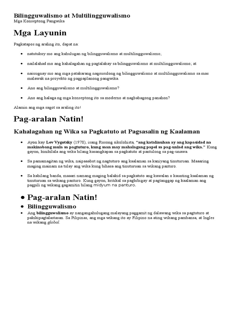 Bilingguwalismo at Multilingguwalismo | PDF