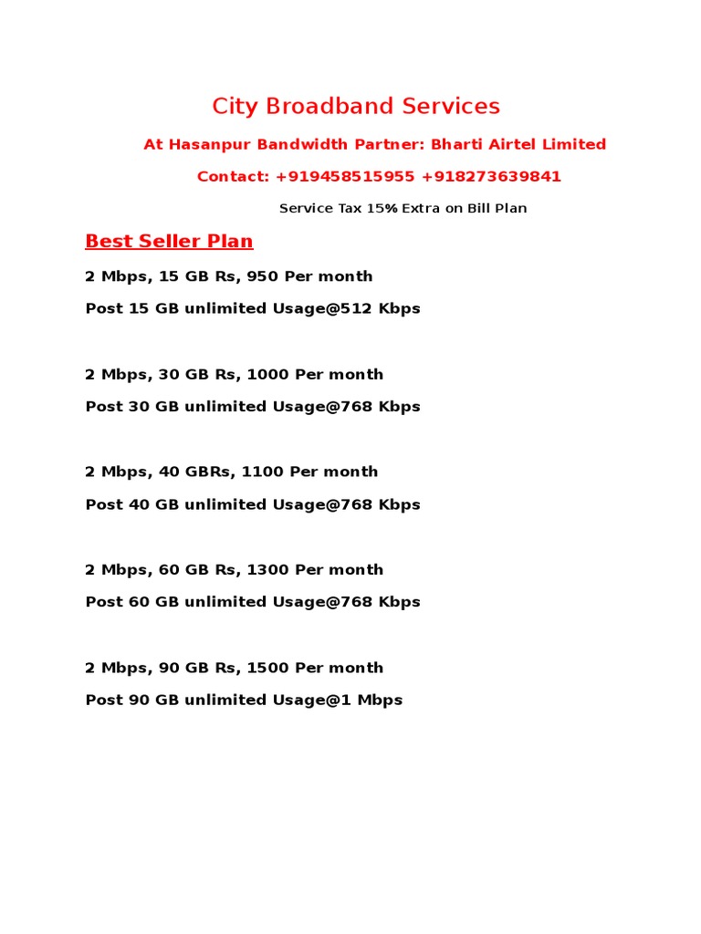 City Broadband Services: Best Seller Plan | PDF | Business
