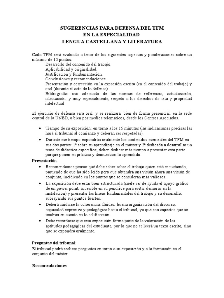 Orientaciones para La Defensa TFM | PDF | Cognición | Science