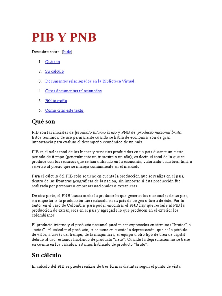 Pib y PNB | PDF | Producto nacional bruto | Producto Interno Bruto