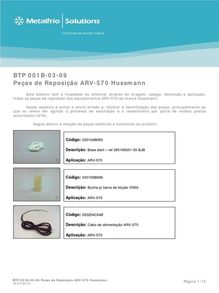 BTP 001B-03-09 Pecas de Reposicao ARV 570 Hussmann | PDF ...