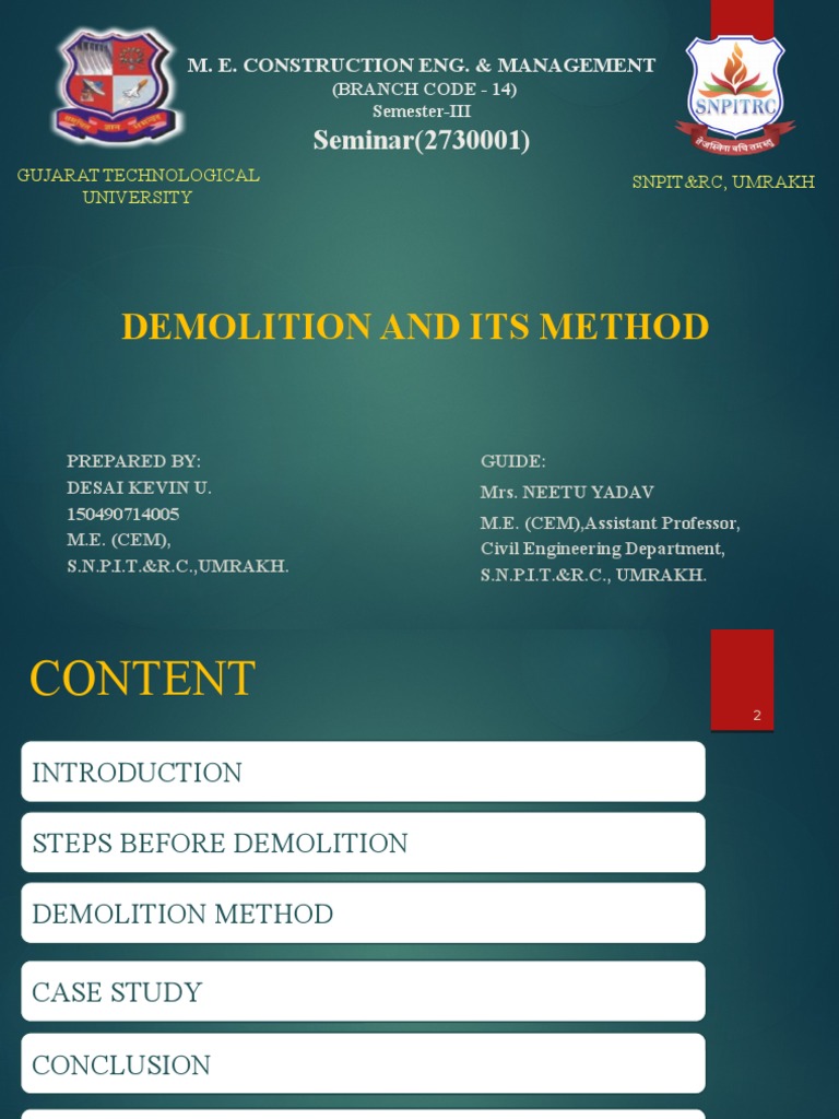 Demolition and Its Method: Seminar (2730001) | PDF | Demolition | Crane ...