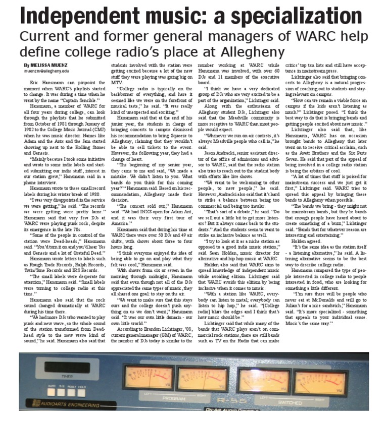 College Radio Article, Campus | PDF | Entertainment | Entertainment ...