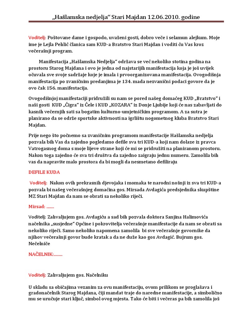 Hašlamska Text Voditelja Programa | PDF