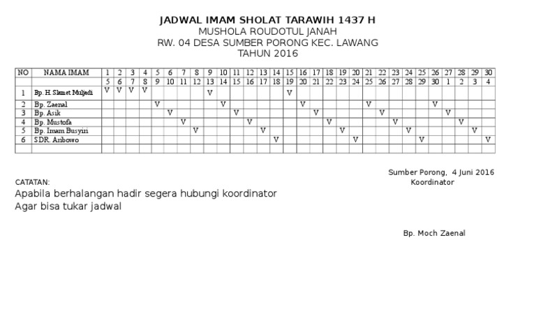 Jadwal Imam Sholat Tarawih 14398 | PDF