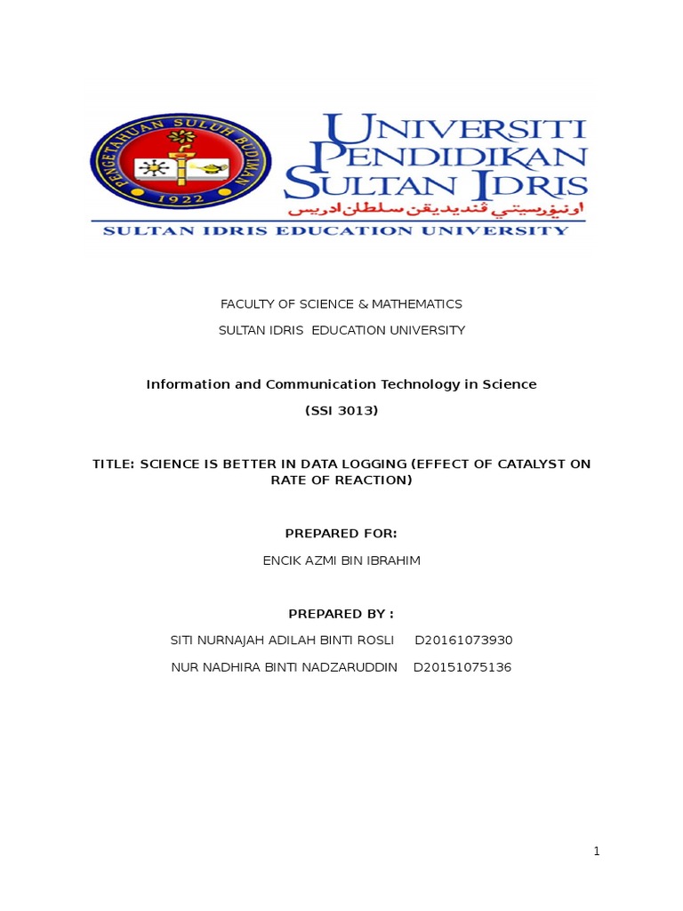 Data Logging Report Pdf Catalysis Hydrogen Peroxide