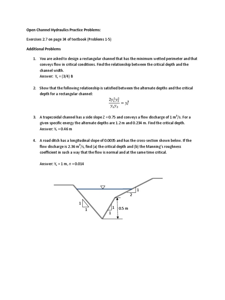 Open Channel Hydraulics Practice Problems | PDF