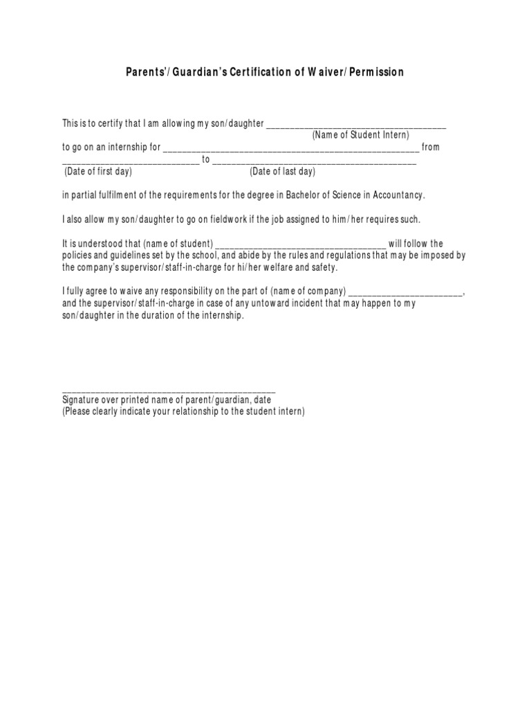 Parental Consent Form for Student Internship | PDF