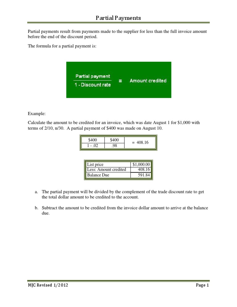 Understanding Partial Payments in Accounting | PDF | Finance & Money ...