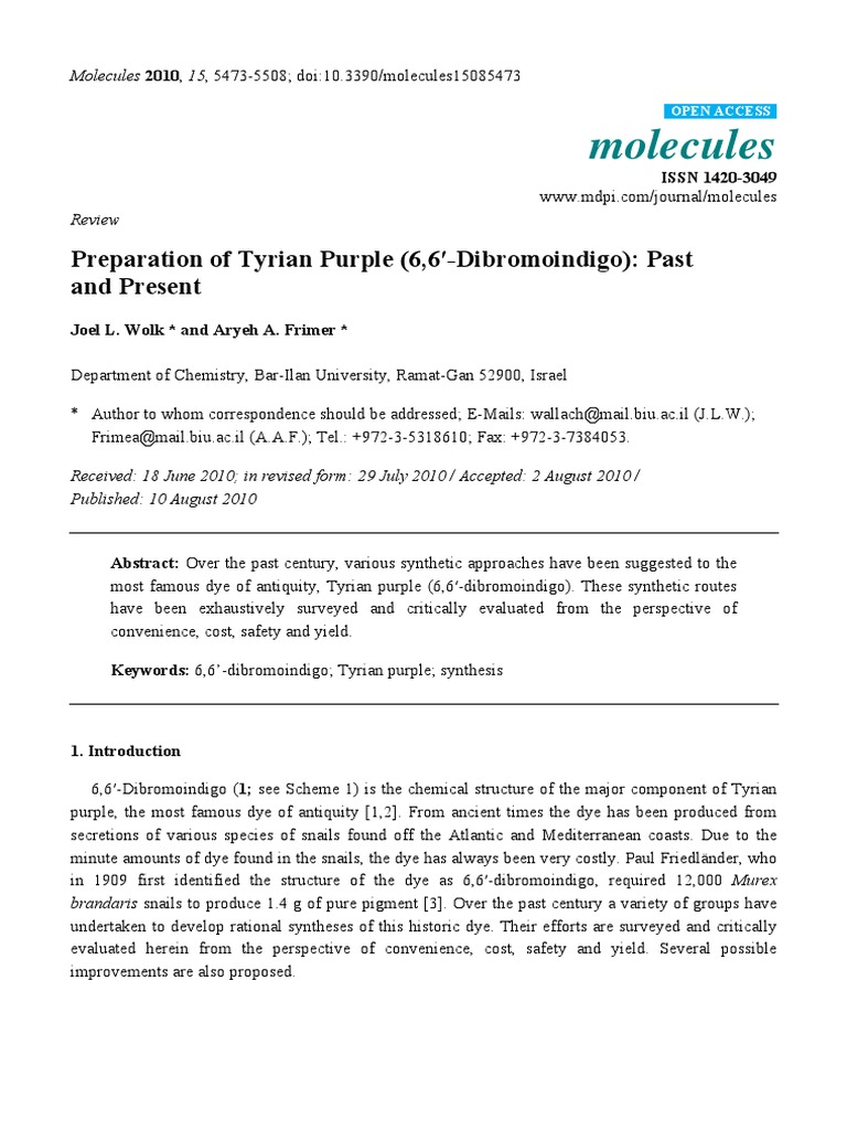 Tyrian Purple | PDF | Chemical Reactions | Organic Synthesis