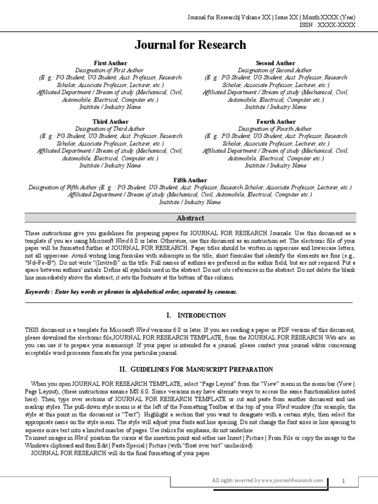 Journal For Research: First Author Second Author | PDF | Citation