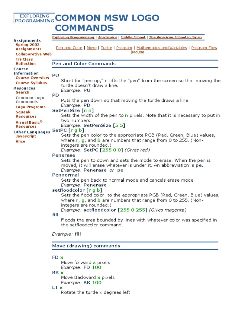 Common Logo Commands | PDF | Control Flow | Variable (Mathematics)