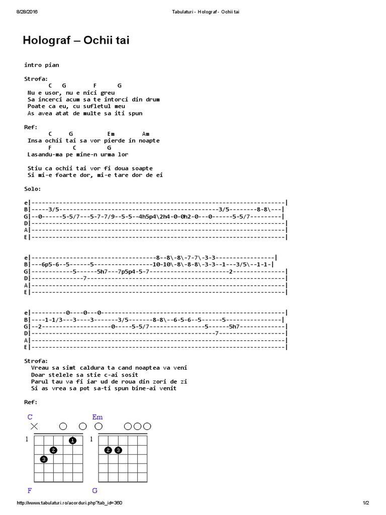 Tabulaturi - Holograf - Ochii Tai | PDF | Foreign Language Studies | Poetry