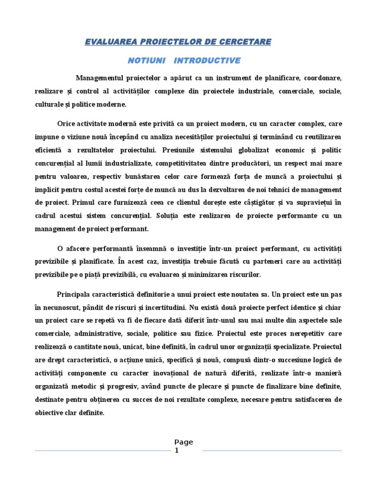 Evaluarea Proiectelor de Cercetare | PDF