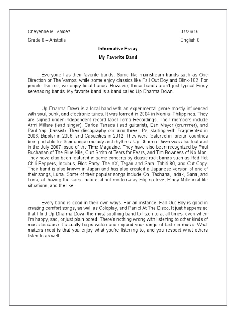 Informative Essay My Favorite Band | PDF