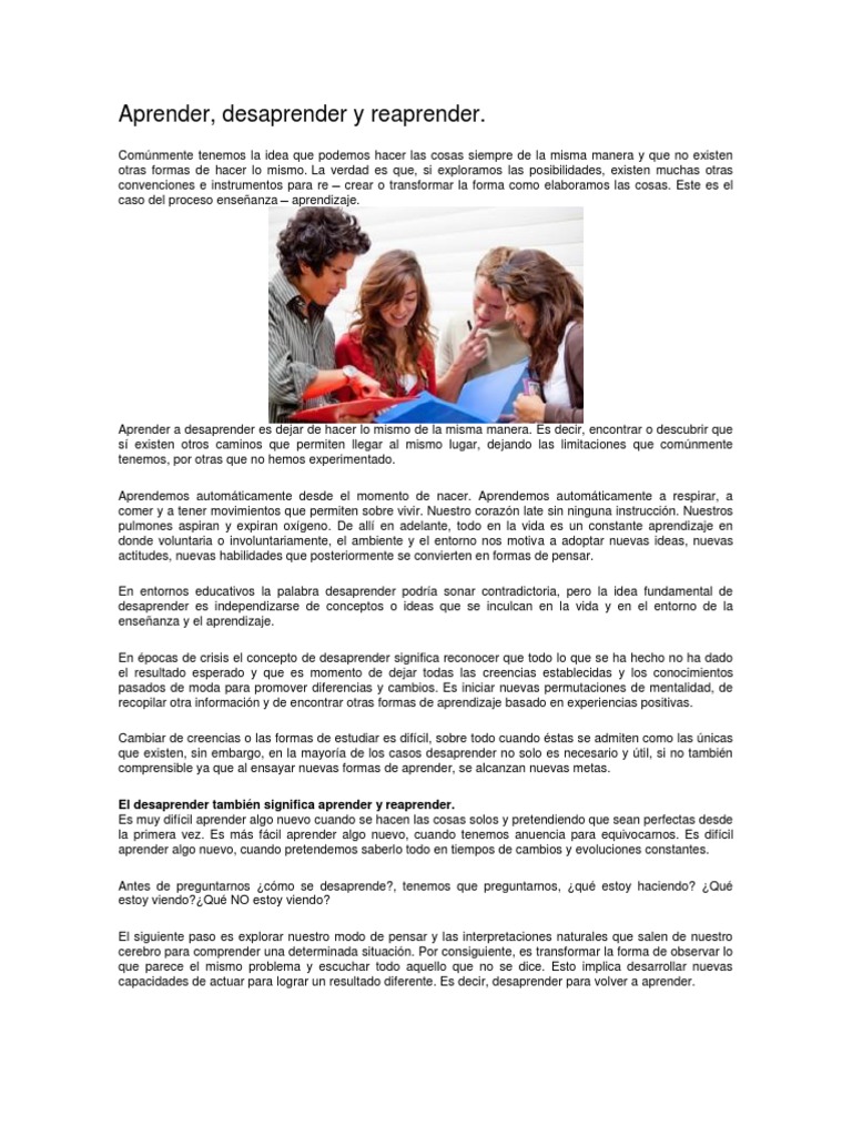 Aprender Desaprender Reaprender PDF | PDF | Relaciones personales, crianza y desarrollo personal