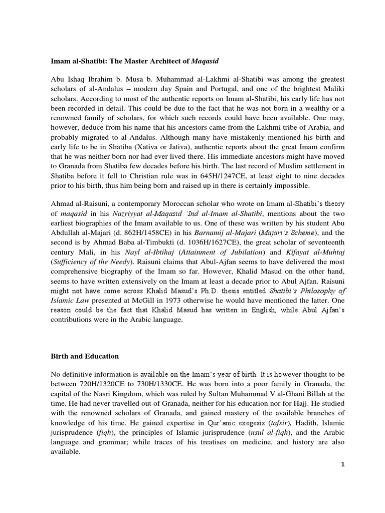 Imam al-Shatibi: A Biography Detailing His Life, Education, Works and ...