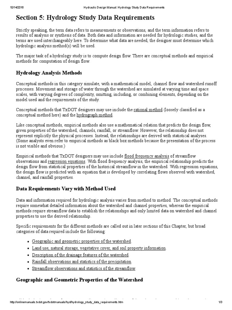 Hydraulic Design Manual - Hydrology Study Data Requirements | PDF ...