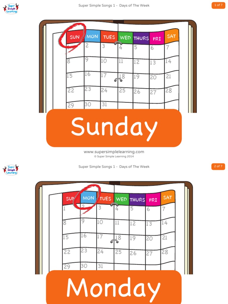 Days of The Week Flashcards PDF | PDF