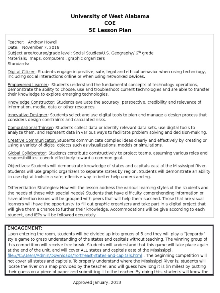 Uwa 5e Lesson Plan 01 2013 Master | PDF | Lesson Plan | Educational ...