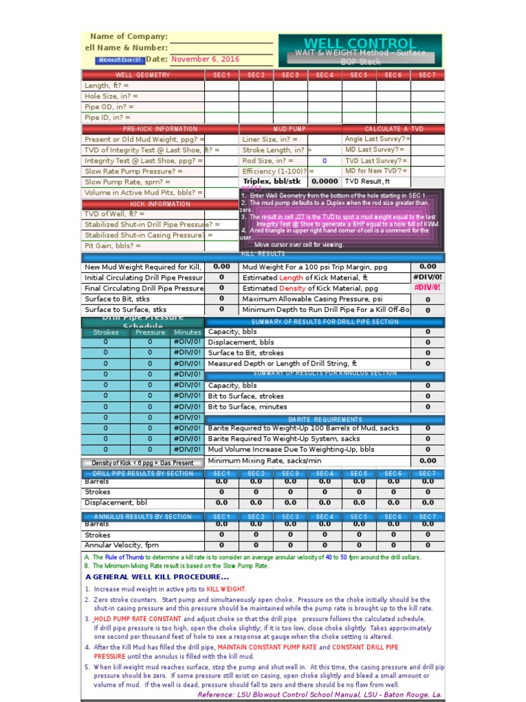 23 - Well Control Worksheet-Surface BOP | PDF | Casing (Borehole ...