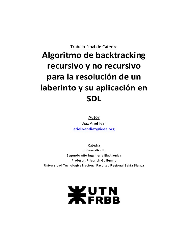 Algoritmo de Backtracking Recursivo y No PDF | Descargar gratis PDF | Informática | Ingeniería ...