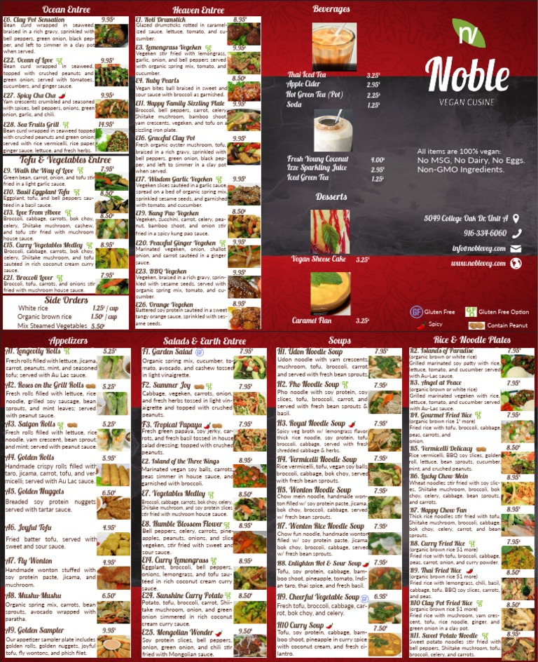 Noble Vegetarian To-Go Menu | PDF | Curry | Tofu