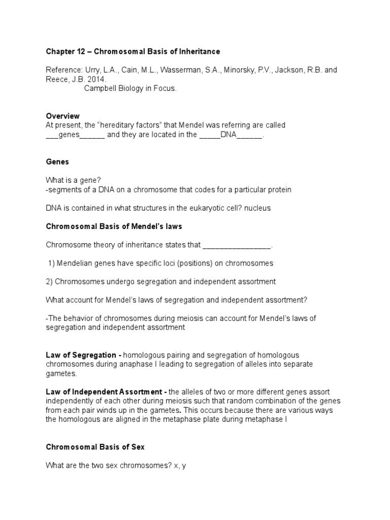 Chapter 12 - Chromosomal Basis of Inheritance | PDF | Dominance ...