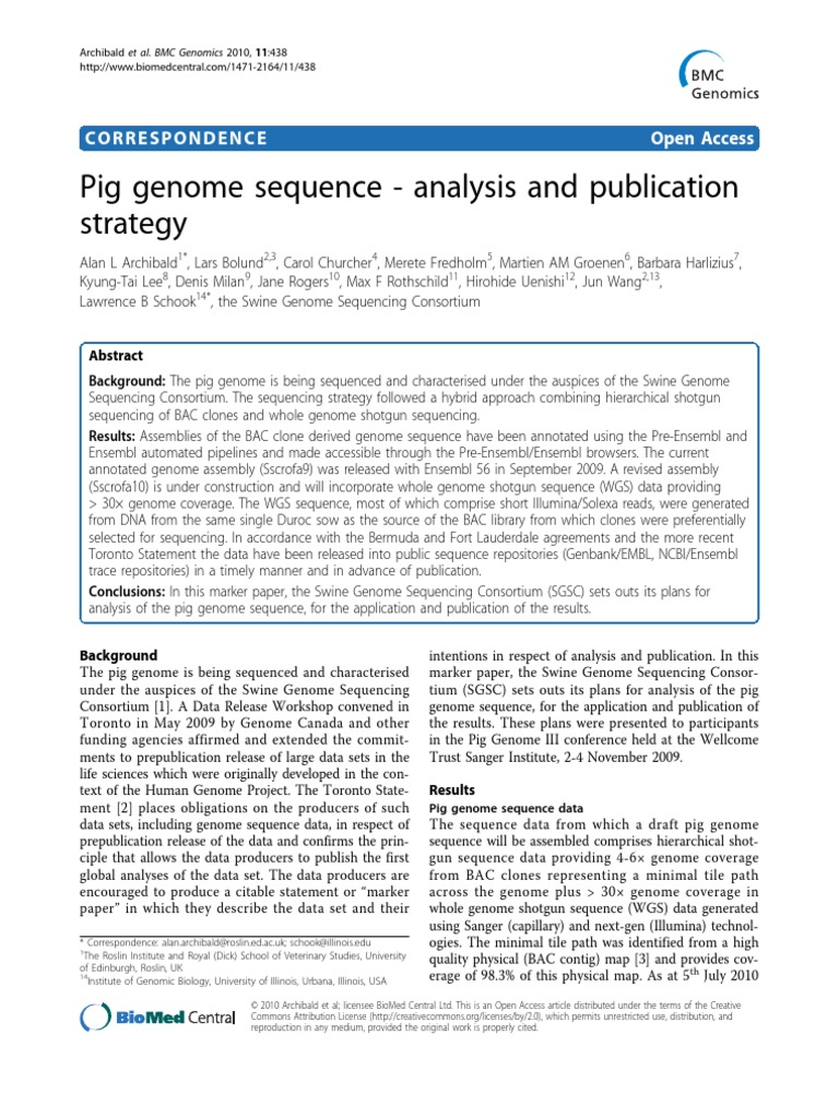Pig Genome Sequence - Analysis and Publication Strategy: Correspondence ...