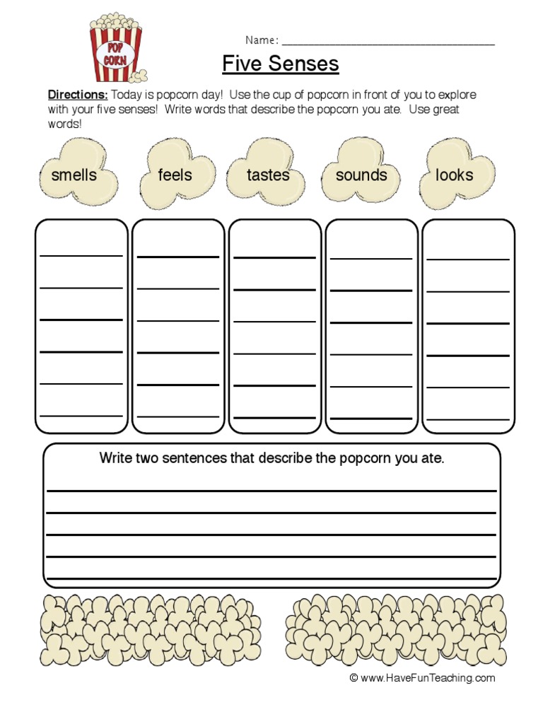 5 Senses Worksheet 2 PDF | PDF | Language Arts & Discipline | Self ...