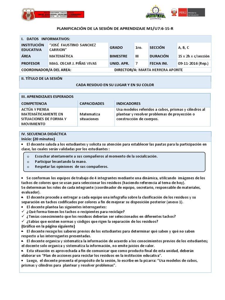 Mat1-U7-Sesion 06 R | PDF | Residuos | Maestros