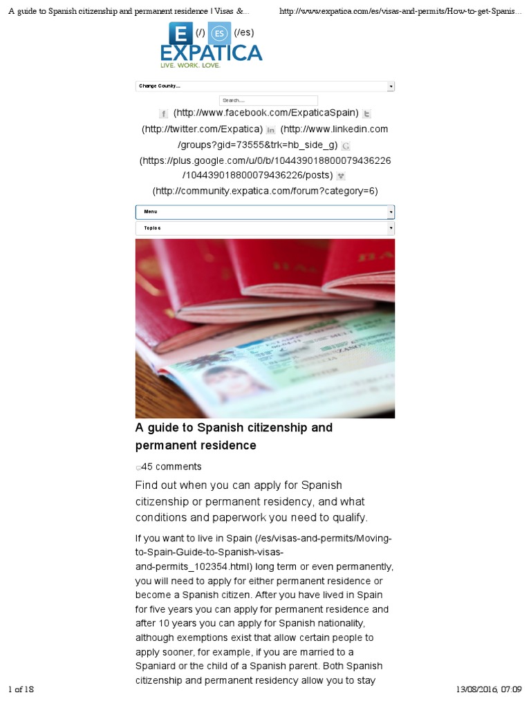 A Guide To Spanish Citizenship and Permanent Residence - Visas ...