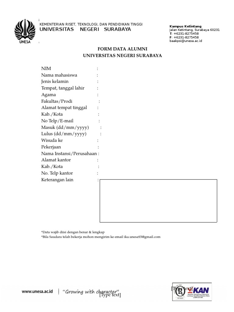 Form Data Alumni-UNESA | PDF