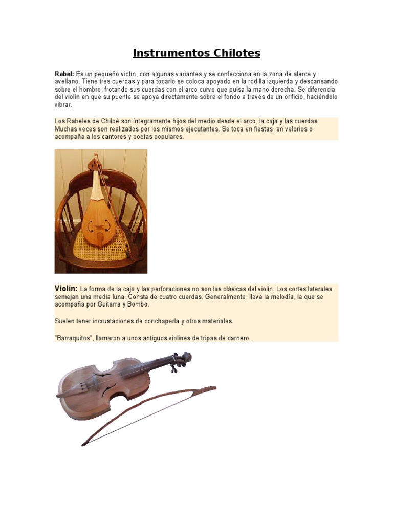 Instrumentos musicales tradicionales de Chiloé | PDF | Violín | Guitarras