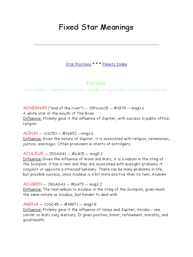 Fixed Star Meanings | PDF | Stars | Jupiter