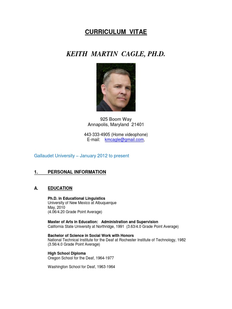 Keith Cagle: ASL Expert & Educator CV | PDF | American Sign Language ...