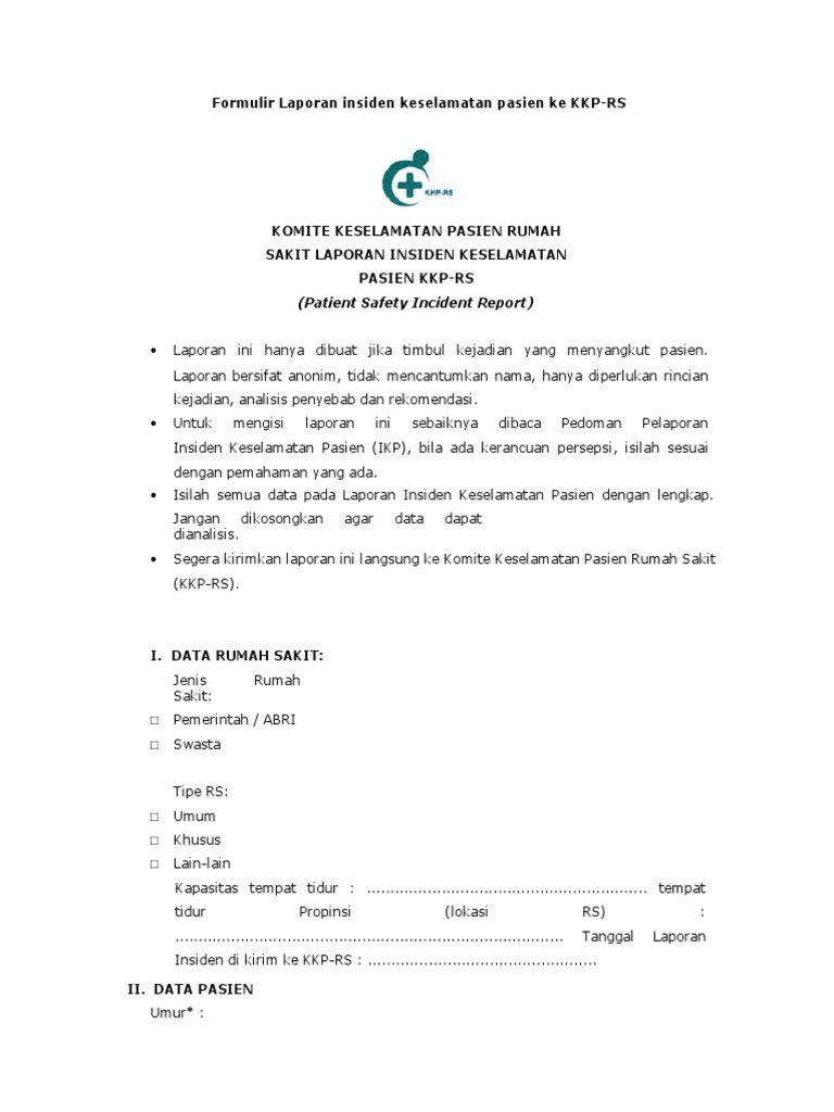 Laporan Insiden Keselamatan Pasien KKP-RS | PDF | Sains & Matematika