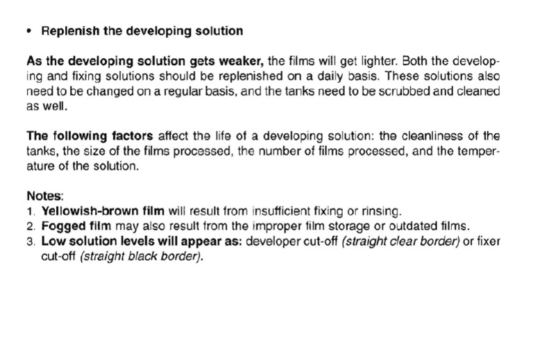 Replenish The Developing Solution As The Developing Solution Gets ...