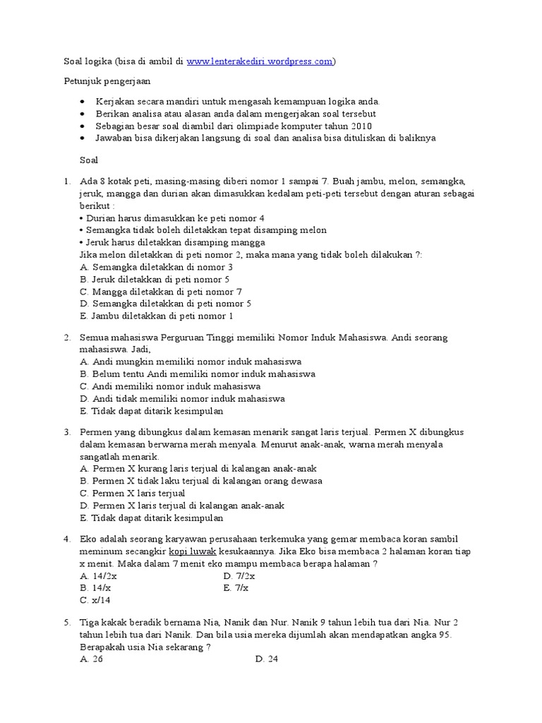 Soal Kuis Logika 2 | PDF